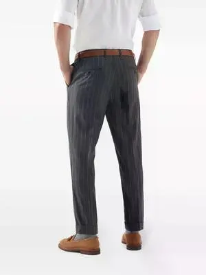 Brunello Cucinelli Striped Virgin Wool Trousers - Grey