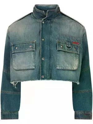 Martine Rose Logo-patch Cropped Denim Jacket - Blue