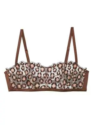 FLEUR DU MAL Leopard-embroidered Boned Bralette - Brown