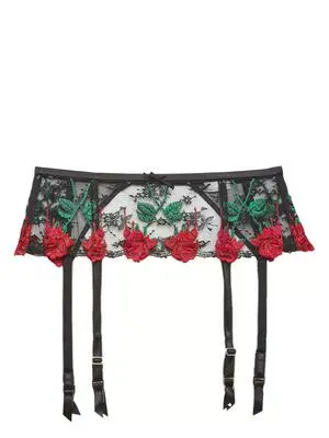 FLEUR DU MAL Vampire Rose Embroidered Garter Belt - Black