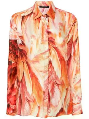 Roberto Cavalli Plumage-print Silk Shirt - Orange