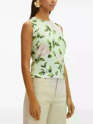 Oscar De La Renta Rose-print Sleeveless Top