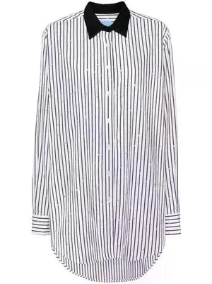 MACGRAW Striped Oversized Shirt With Crystal Embellishments - Black