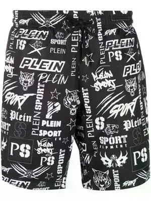 PLEIN SPORT Logo-print Swim Shorts - Black