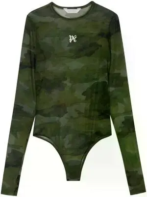 Palm Angels Embroidery-logo Camouflage Bodysuit - Green
