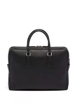 Prada Saffiano Leather Briefcase With Enamel Triangle Logo - Black