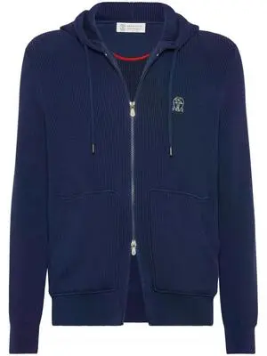 Brunello Cucinelli Knitted Hooded Jacket - Blue