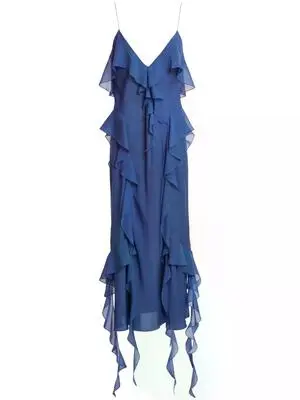 Khaite The Pim Ruffle-trim Silk Midi Dress - Blue