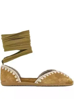Mou Suede Ballet Flats With Tie Fastening - Brown