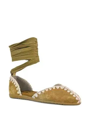Mou Suede Ballet Flats With Tie Fastening - Brown