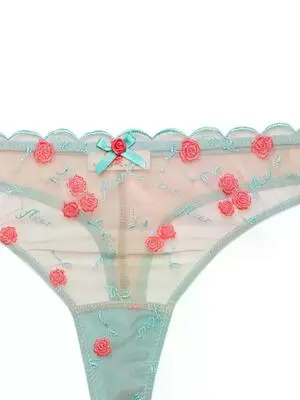 FLEUR DU MAL Rose And Vine Embroidered Thong