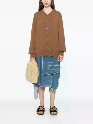Play Comme Des Garcon Wool Cardigan With Heart Appliqu - Brown