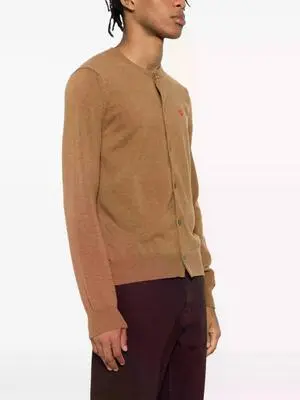 Play Comme Des Garcon Wool Cardigan With Heart Appliqu - Brown