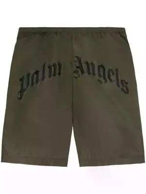 Palm Angels Curved-logo Swim Shorts - Green