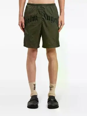 Palm Angels Curved-logo Swim Shorts - Green