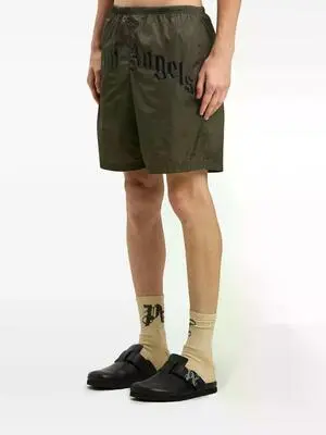 Palm Angels Curved-logo Swim Shorts - Green