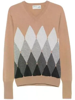 BALLANTYNE Diamond-pattern V-neck Cashmere Sweater - Brown