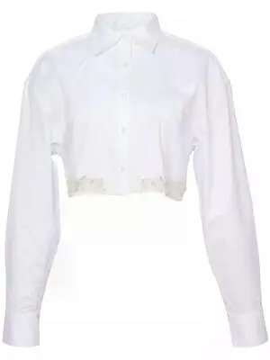 FLEUR DU MAL Poplin Cropped Shirt With Lace Trim - White
