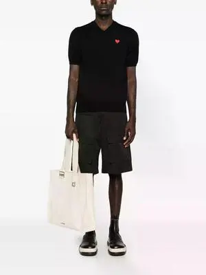 Play Comme Des Garcon Heart-patch V-neck Jumper - Black