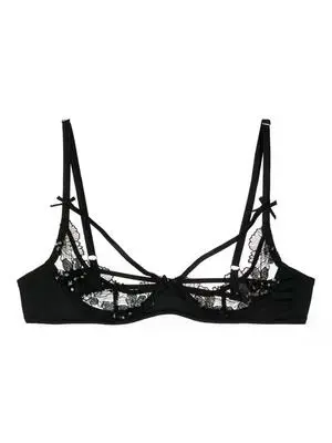 FLEUR DU MAL Sequin Violet Floral-lace Ouvert Bra - Black