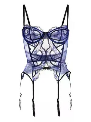 FLEUR DU MAL Hendrix Embroidered Garter Basque - Blue