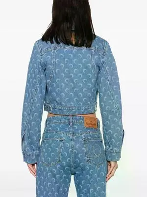 MARINE SERRE Crescent Moon Print Denim Jacket - Blue