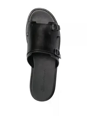 Santoni Double-buckle Leather Sandals - Black