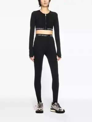 Off-White Cropped Zip-up Top With Logo Band