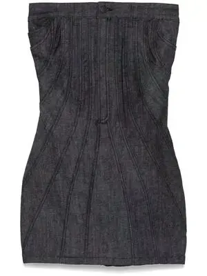 MUGLER Strapless Denim Mini Dress - Black