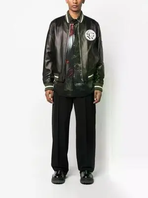 Roberto Cavalli Monogram-patch Leather Bomber Jacket