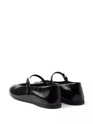 Prada Naplak Patent Leather Ballerinas With Buckle Detail - Black