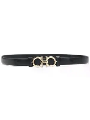 FERRAGAMO Gancini Buckle Leather Belt - Black