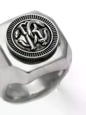 Roberto Cavalli Embossed Hexagonal Signet Ring