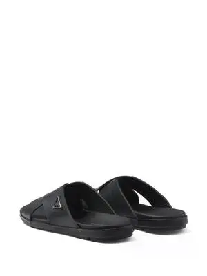 Prada Leather Crisscross Slides - Black