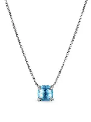 David Yurman Sterling Silver Petite Chatelaine Topaz And Diamond Necklace - Blue