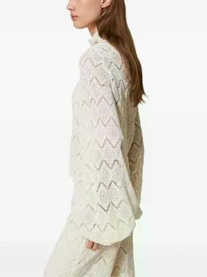 TWINSET Lace Mock Neck Balloon Sleeve Blouse - Neutrals