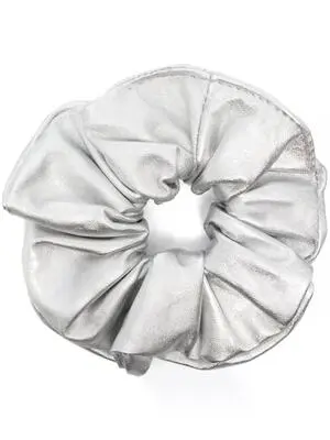 MANOKHI Metallic-finish Leather Scrunchie - Silver