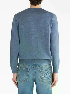 Etro Pegaso-embroidered Fine Knit Sweater - Blue
