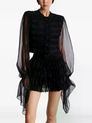 Balmain Chiffon-sleeve Tweed Jacket