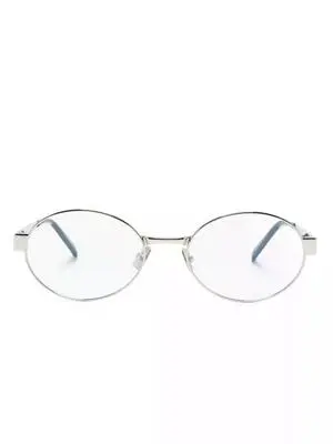 Saint Laurent Logo-engraved Oval-frame Glasses - Silver