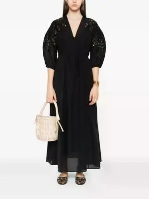 FORTE_FORTE Embroidered-shoulder Maxi Dress