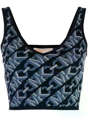 Michael Kors Monogram-jacquard Cropped Tank Top - Blue