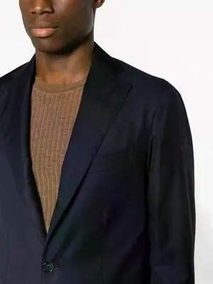BARBA NAPOLI Notcheded-lapel Virgin Wool Blazer - Blue