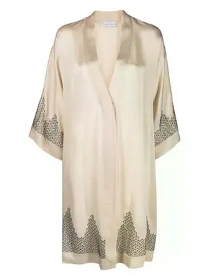 Carine Gilson Calais-caudry Lace Silk Robe - Neutrals