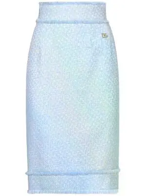 Dolce & Gabbana Tweed Straight Skirt With Appliqué Logo