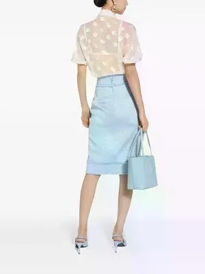 Dolce & Gabbana Tweed Straight Skirt With Appliqué Logo