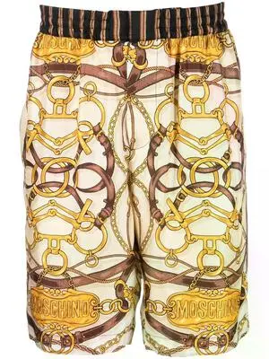 Moschino Leo Teddy-print Silk Shorts - Neutrals