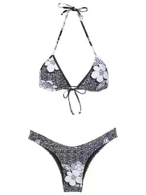AMIR SLAMA Floral-print Bikini Set - Black