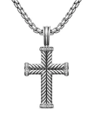 David Yurman Sterling Chevron Cross Diamond Pendant - Silver