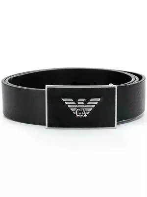 Emporio Armani Metal Logo Leather Belt - Black